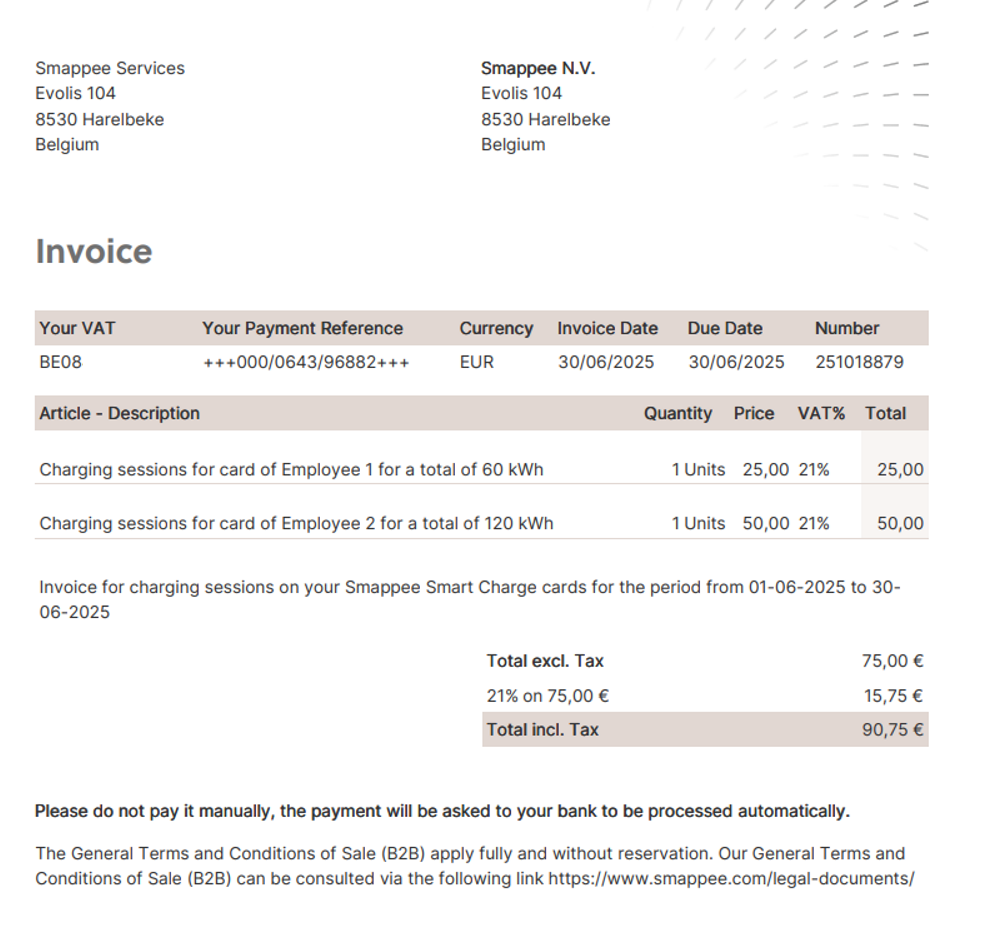What does the bill look like for Smappee public charging cards (eMSP ...